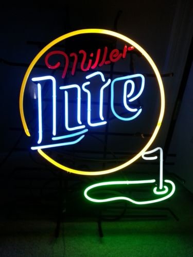 Miller Light Golf Neon Light Sign Real Glass Tube Beer Bar Pub Neon Light Sign Handicrafted 19x15