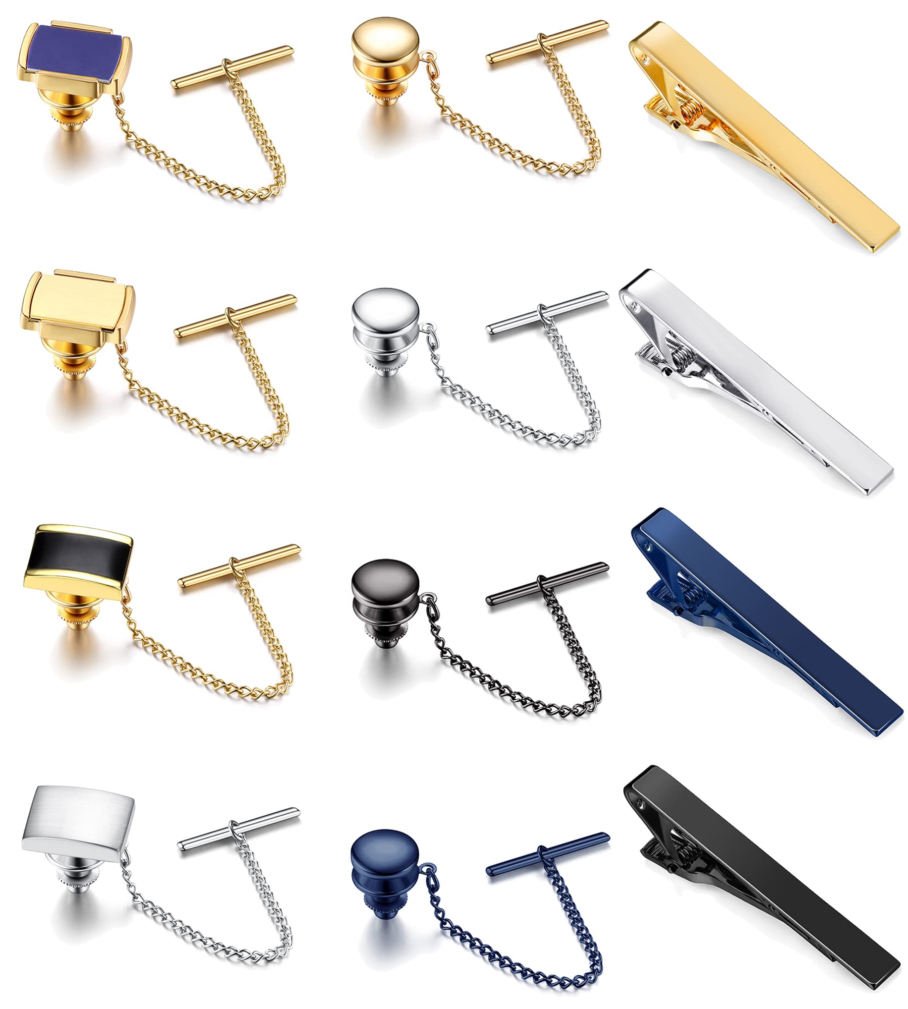 Thunaraz Tie Tacks for Men Tie Bar Clip for Regular Ties Necktie Mens Tie Tacks Clutch with Chain for Wedding Business Tie Pin Clips Mixes Color