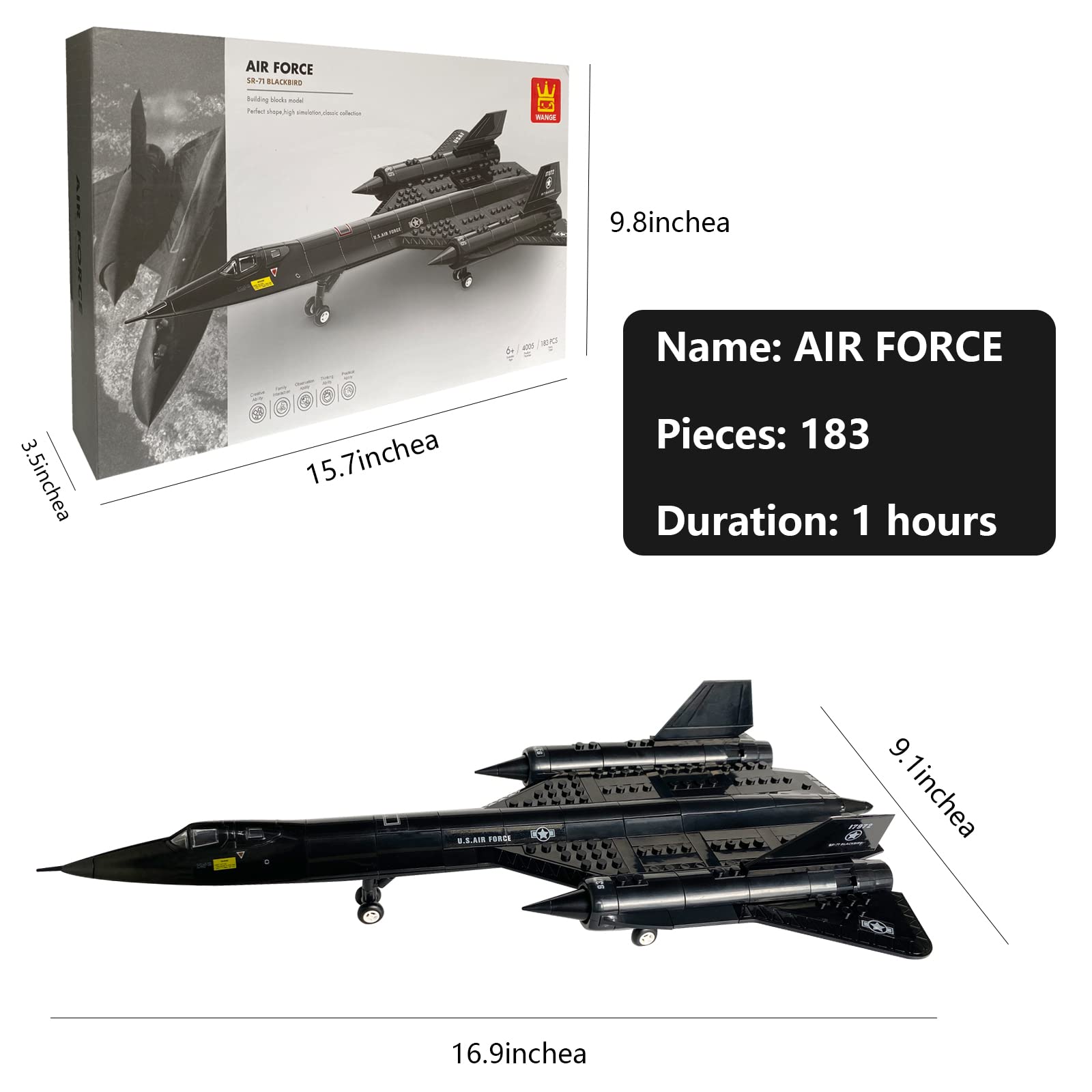 ZYLEDW Airplane Building Bricks Set SR-71 Blackbird Plane Model Reconnaissance Aircraft Army Jet Fighter Building Blocks Kit for Adults Kid Older Than 6 4005