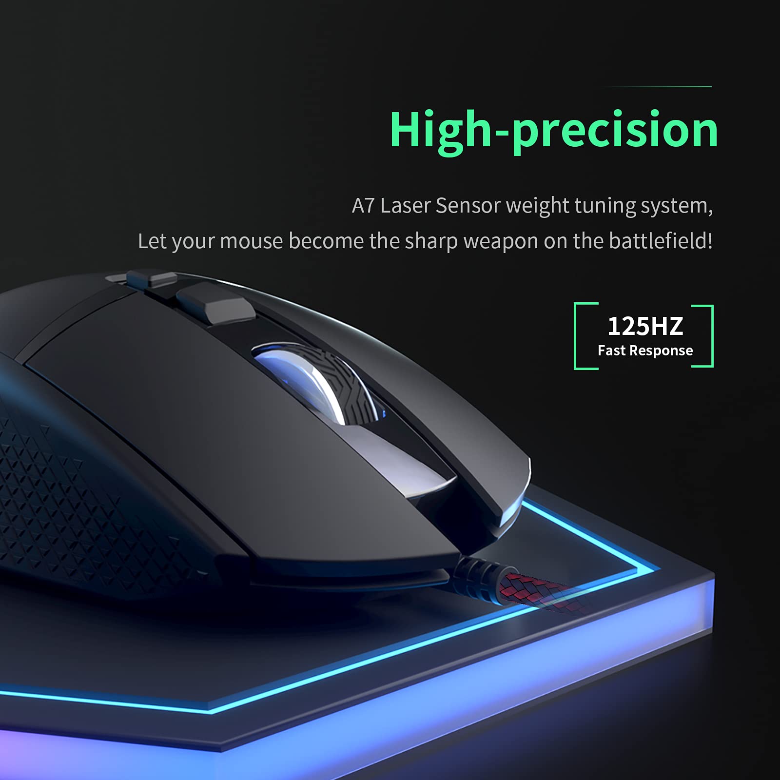 QYD Gaming Mouse Wired 7200 DPI Adjustable Gaming Mice USB RGB Mouse for Big Hands, 8 Programmable PC Mice, Ergonomic Gamer Mouse for Gaming Laptop Desktop Computer PC with 1.67m Braided Cable