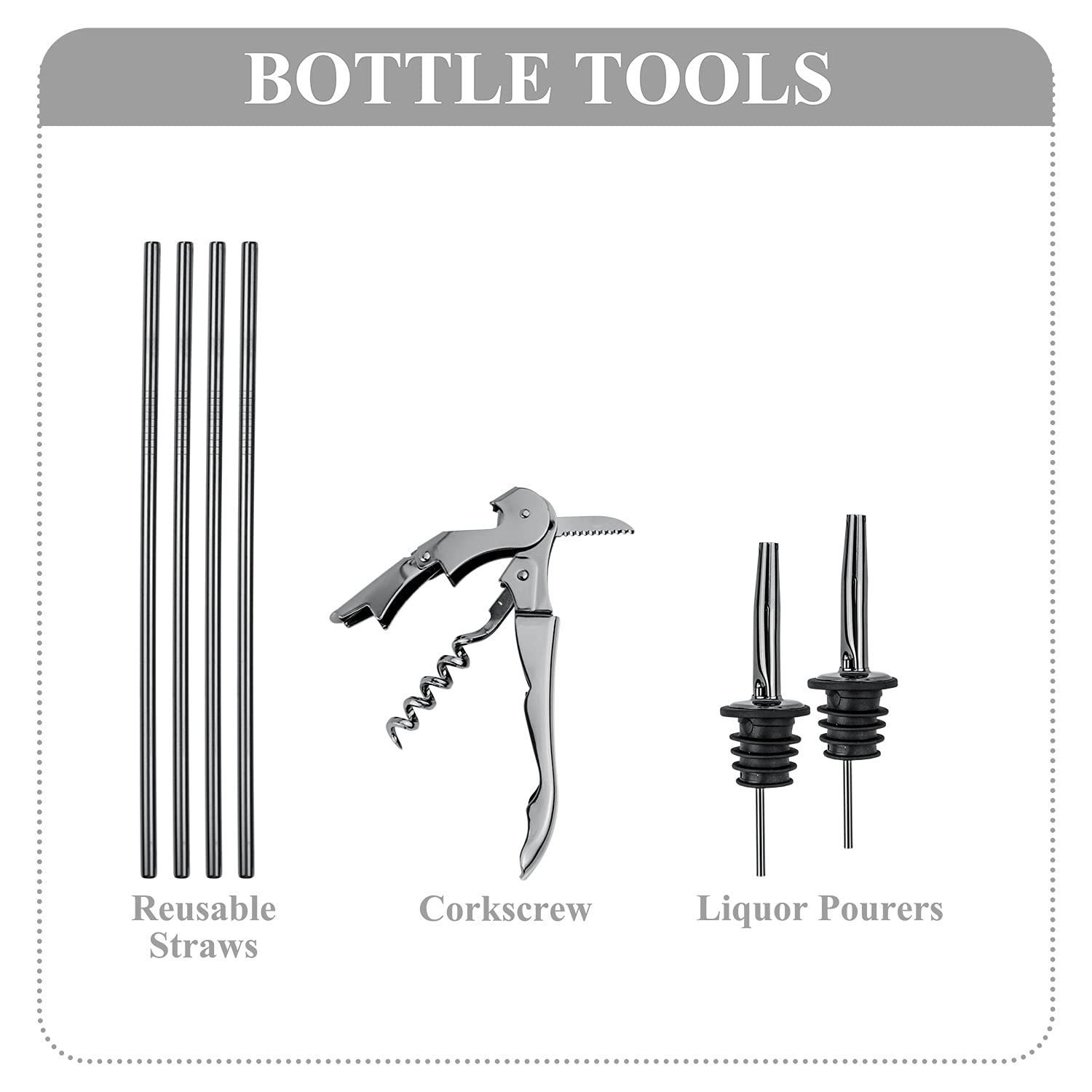 VG Cocktail Shaker Set with Acrylic Stand | 15 Pieces Mixology Bartender Kit | Bar Tools Set with All Bar Accessories for Dink Mixing, Beginers Home Bartending