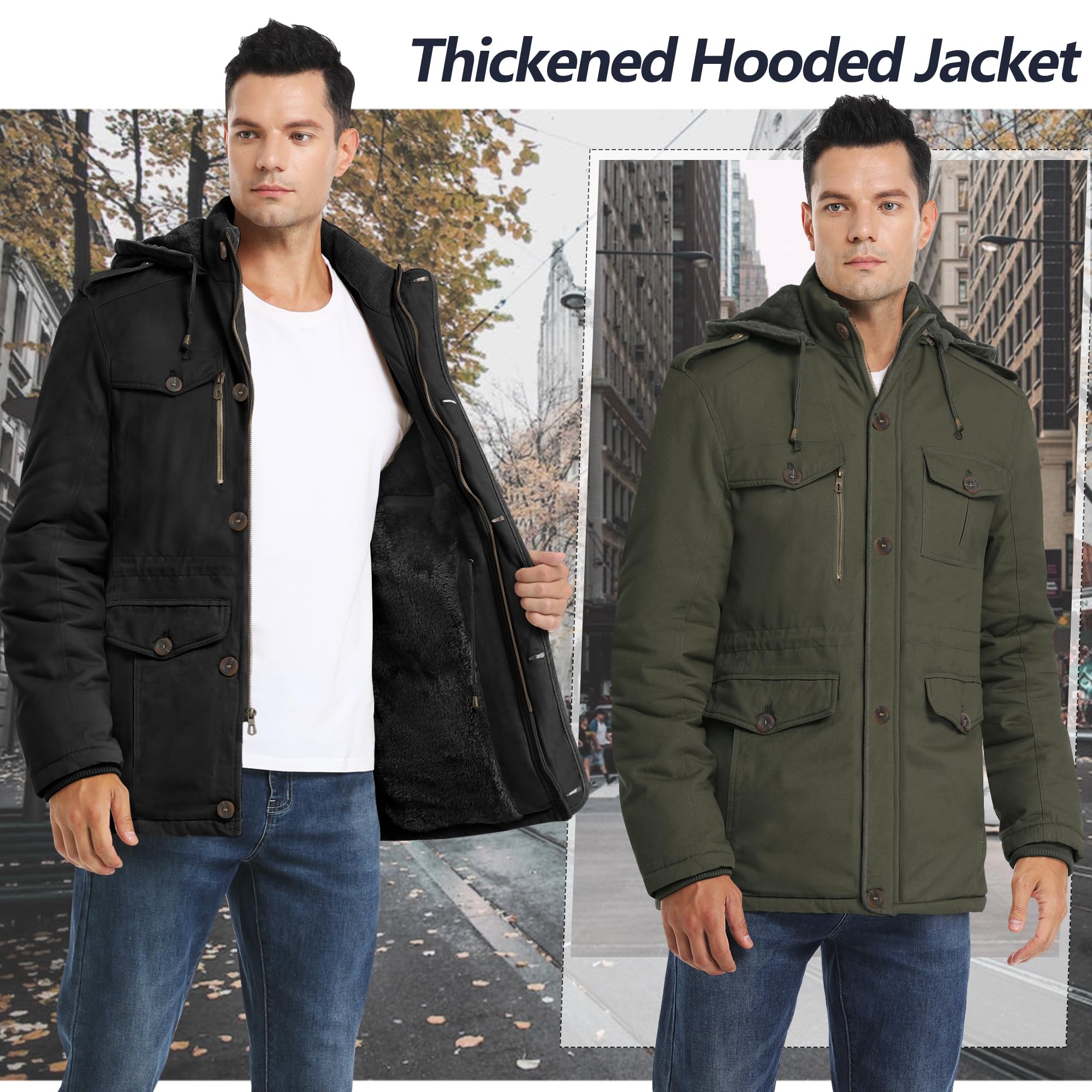 Men's Winter Thicken Parka Jacket Casual Military Warm Coat with Removable Hood (Army Green,XL)