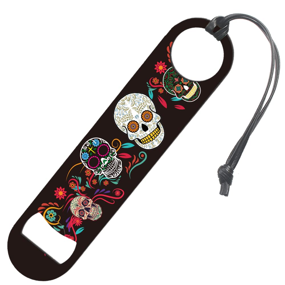 TRCENDE Sugar Skull Bottle Opener, Dia De Los Muertos Day of the Dead Decor Stainless Steel Bottle Opener Flat Bartender Speed Bar Key Bottle Opener for Bartenders
