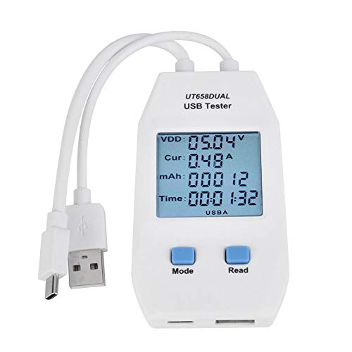 USB Detector Digital Portable Voltmeter Ammeter Power Capacity Tester Voltage Current Meter (UT658 Dual White)