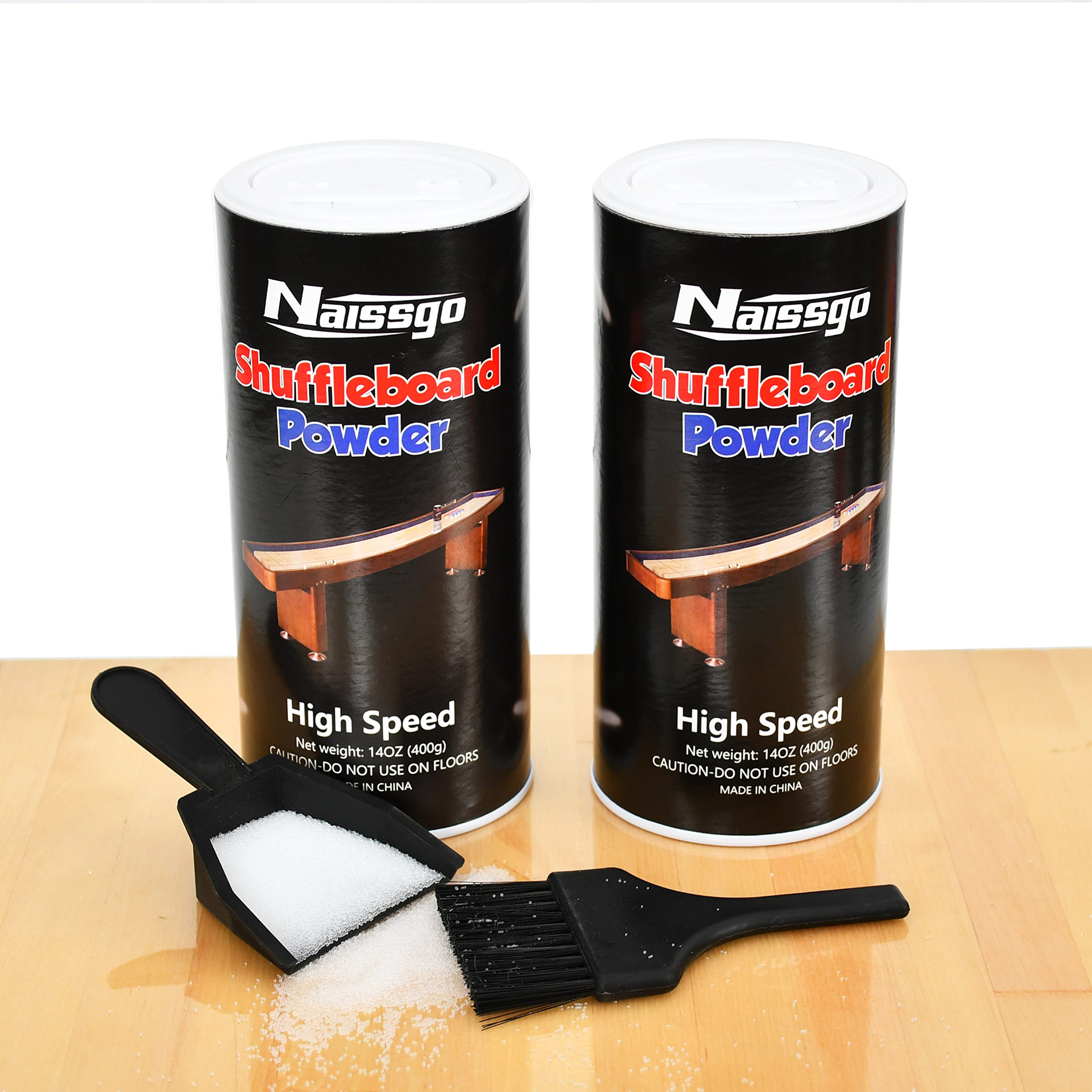 Naissgo Shuffleboard Sand Wax Shuffleboard Powder Set with Mini Dustpan & Broom,2 Cans(2×14 oz)
