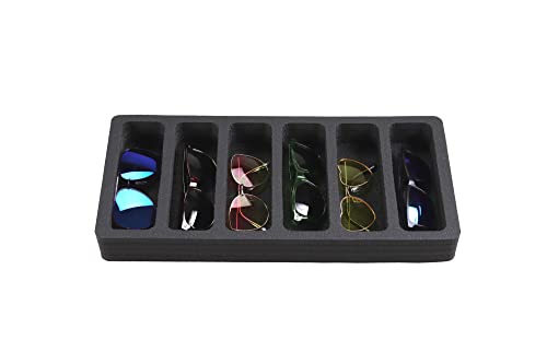 Polar Whale Sunglasses Drawer Organizer Tray Insert for Home Bedroom Bathroom Vanity Dresser Counter Table Waterproof Washable Black Foam 6 Compartment 8.25 x 18 Inches