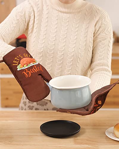 Thanksgiving Apron Mitt and Pot Holder Thanksgiving Kitchen Gift Set Happy Thanksgiving Fall Turkey Cooking Chef Adjustable Baking Apron Funny Housewarming Friendsgiving Wedding Gifts for Women