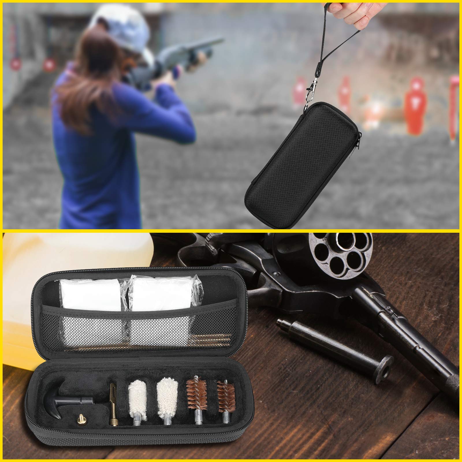 ProCase Gun Cleaning Kit for 12 and 20 Gauge, Zippered Compact Portable Case with Brushes, Slotted Tips, Cleaning Pick and Cotton Mop -Black