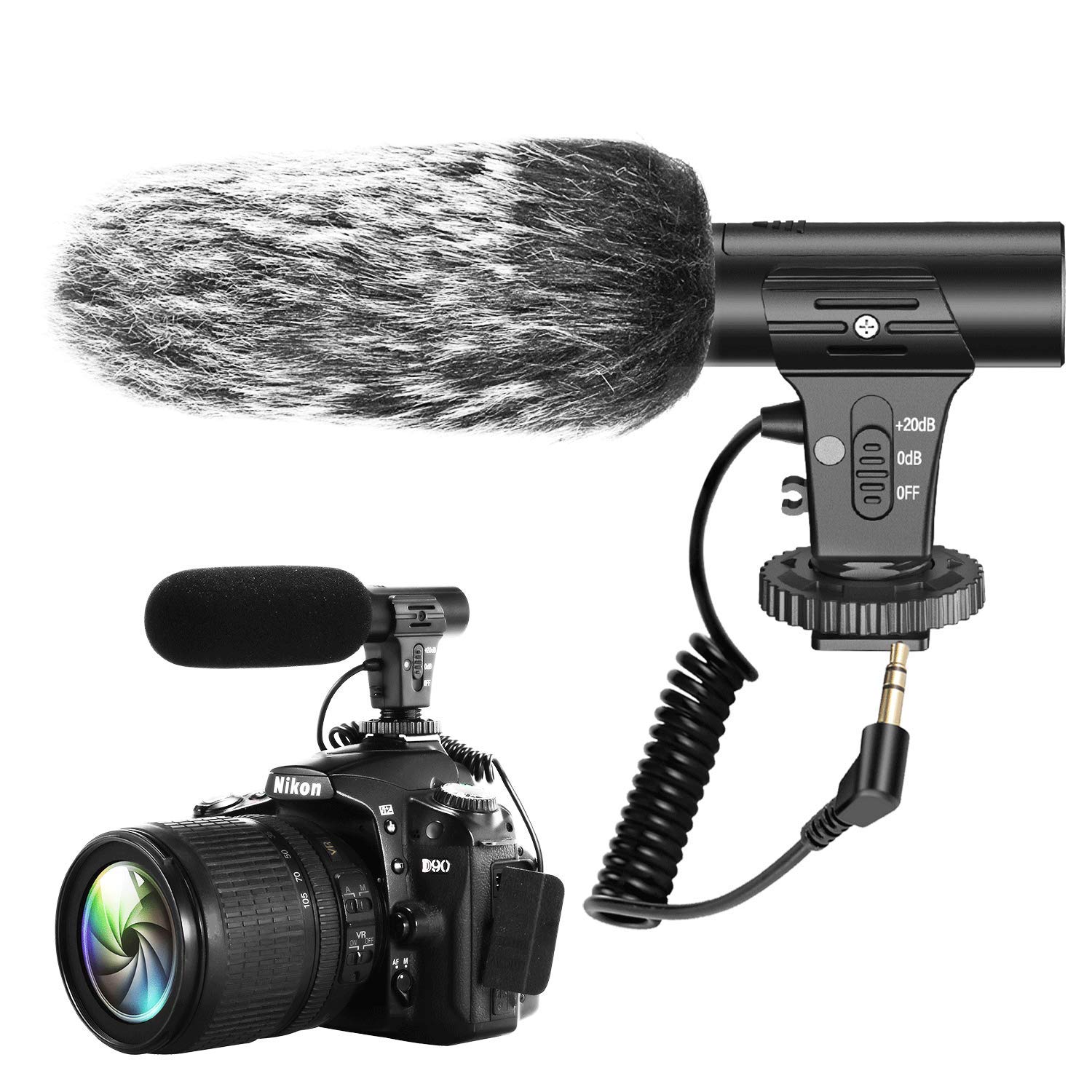 ploture Camera Microphone, Video Microphone with Shock Mount Deadcat Windscreen for Sony, Nikon, Canon, Fuji, DSLRs, Camcorders, Photography Interview Shotgun Mic with 3.5mm Jack