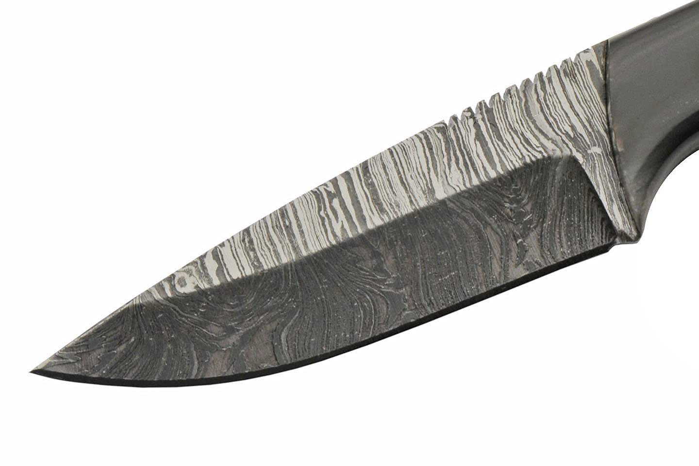 Szco Supplies 7.5" Horn/Turquoise Handle Damascus Steel Outdoor Hunting Knife with Sheath