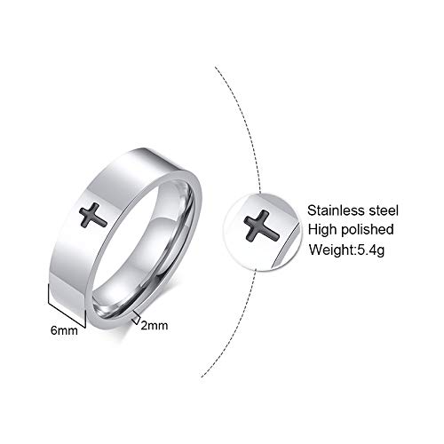 MZZJ Free Personalized Engraved Religious Jewelry Christian Cross Stamped Faith Bible Verse Scripture Minimalist High Polish 6MM Stainless Steel Inspirational Prayer Ring for Men Women,Size 5