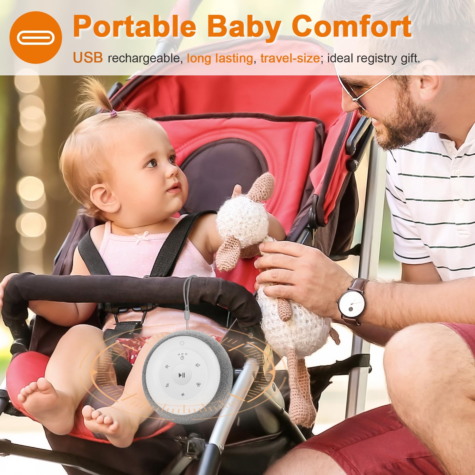 White Noise Machine, Sleep Sound Machine with Baby Night Light, 26 Soothing Sounds and 32 Adjustable Volume, Timer and Memory Function, Sound Machine for Baby, Adults, Home, Office, Travel