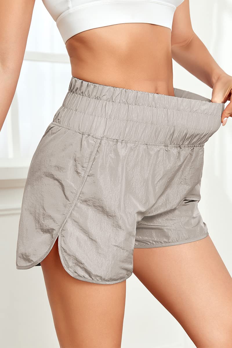 Trendy Queen Womens High Waisted Athletic Shorts Elastic Casual Summer Running Shorts 2023 Khaki