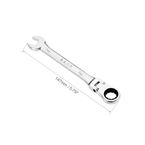 uxcell 7mm Flex-Head Ratcheting Combination Wrench Metric 72 Teeth 12 Point Ratchet Box Ended Spanner Tools, Cr-V