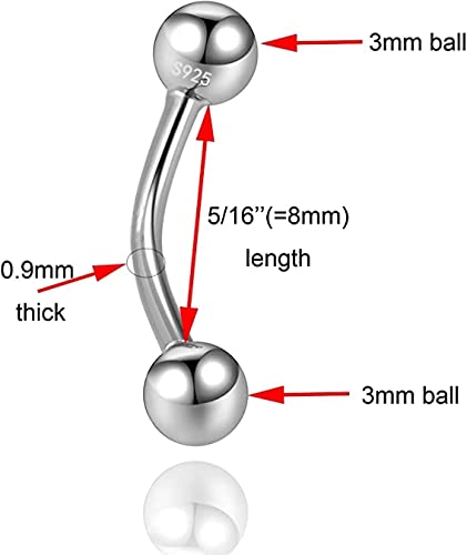 SILBERTALE Daith Rook Earrings 925 Sterling Silver Tiny 18G Tragus Piercing Eyebrow Rings Curved Barbell Tongue Sleeper Cartilage Earring Stud 8mm 5/16''
