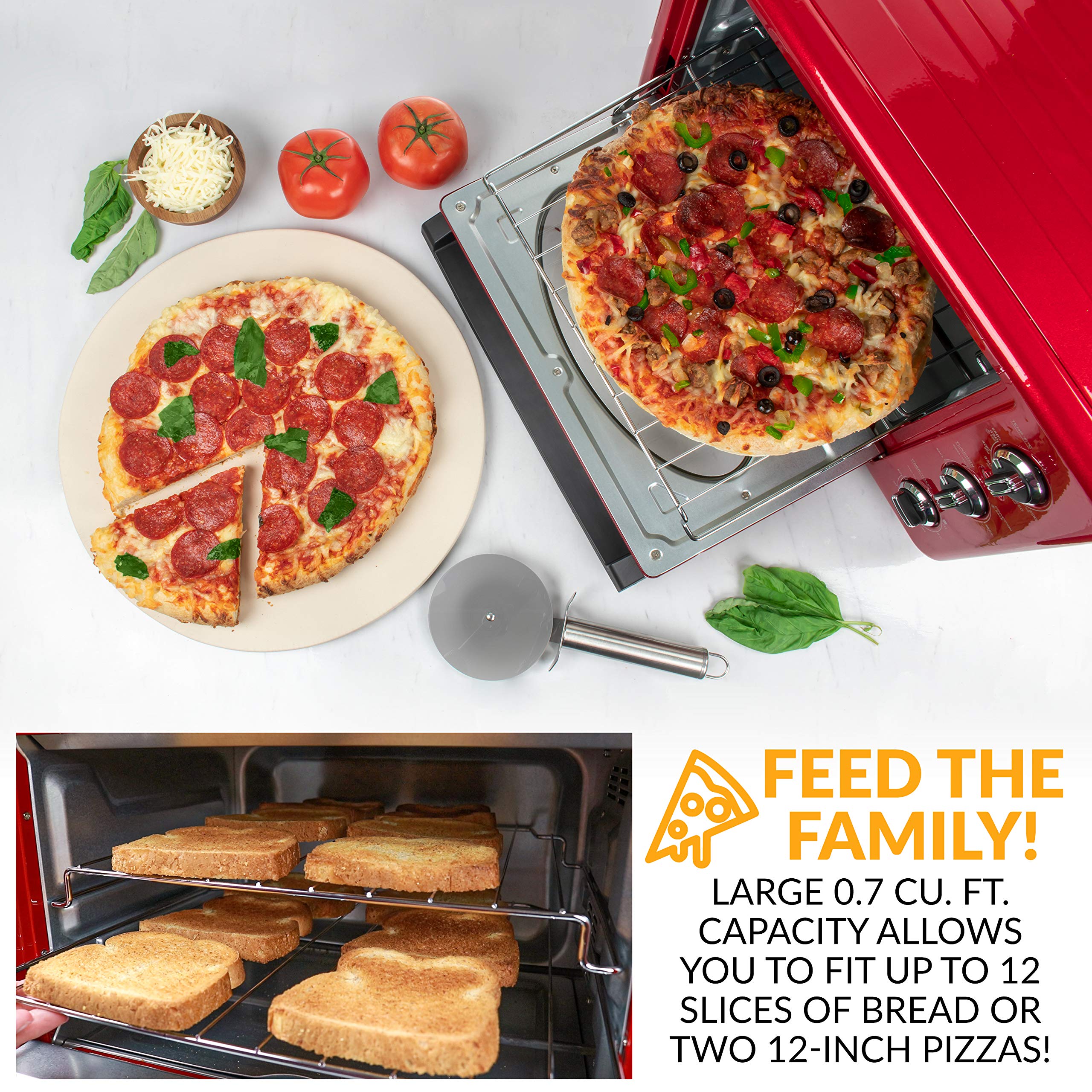 Nostalgia Retro Countertop Microwave Oven, 0.9 Cu. Ft. 800-Watts with LED Digital Display, Child Lock, Easy Clean Interior, Red & RTOV2RR Multi-Functioning Retro Convection Toaster Oven,Metallic Red