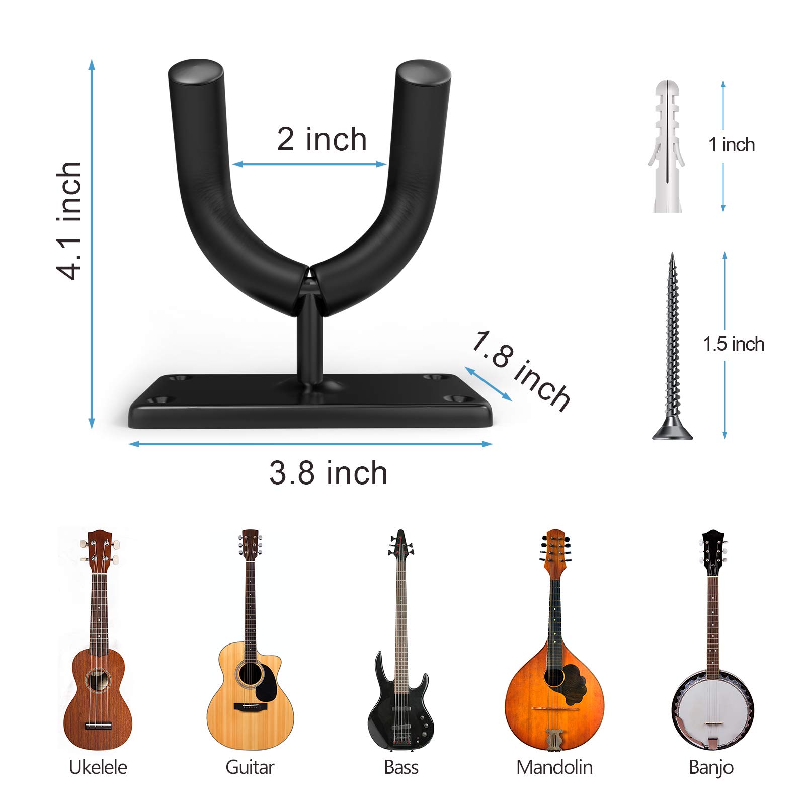 N - A 2-Pack Guitar Wall Hanger,Metal Guitar Hook,Wall Hook Holder Standfor All Size Guitars Bass Mandolin Banjo Ukulele Acoustic and Electric Guitars Classical Guitar and All String Instruments
