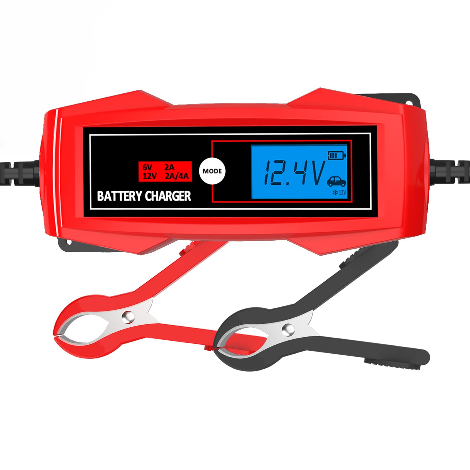 Torin ATR4DVLB Fully Automatic 2/4-Amp Smart Charger: High Frequency Battery Desulfator, 6V and 12V Battery Charger Maintainer Trickle Charger with Temperature Compensation , Red