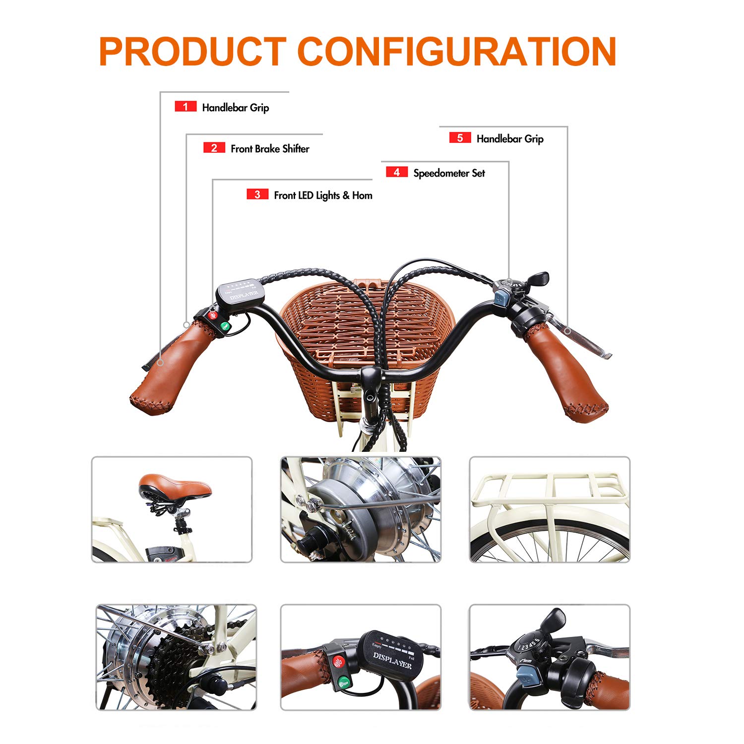NAKTO Electric Bicycle for Women Men and Adults Ebike with Removable 250W/36V/10AH Lithium Battery1