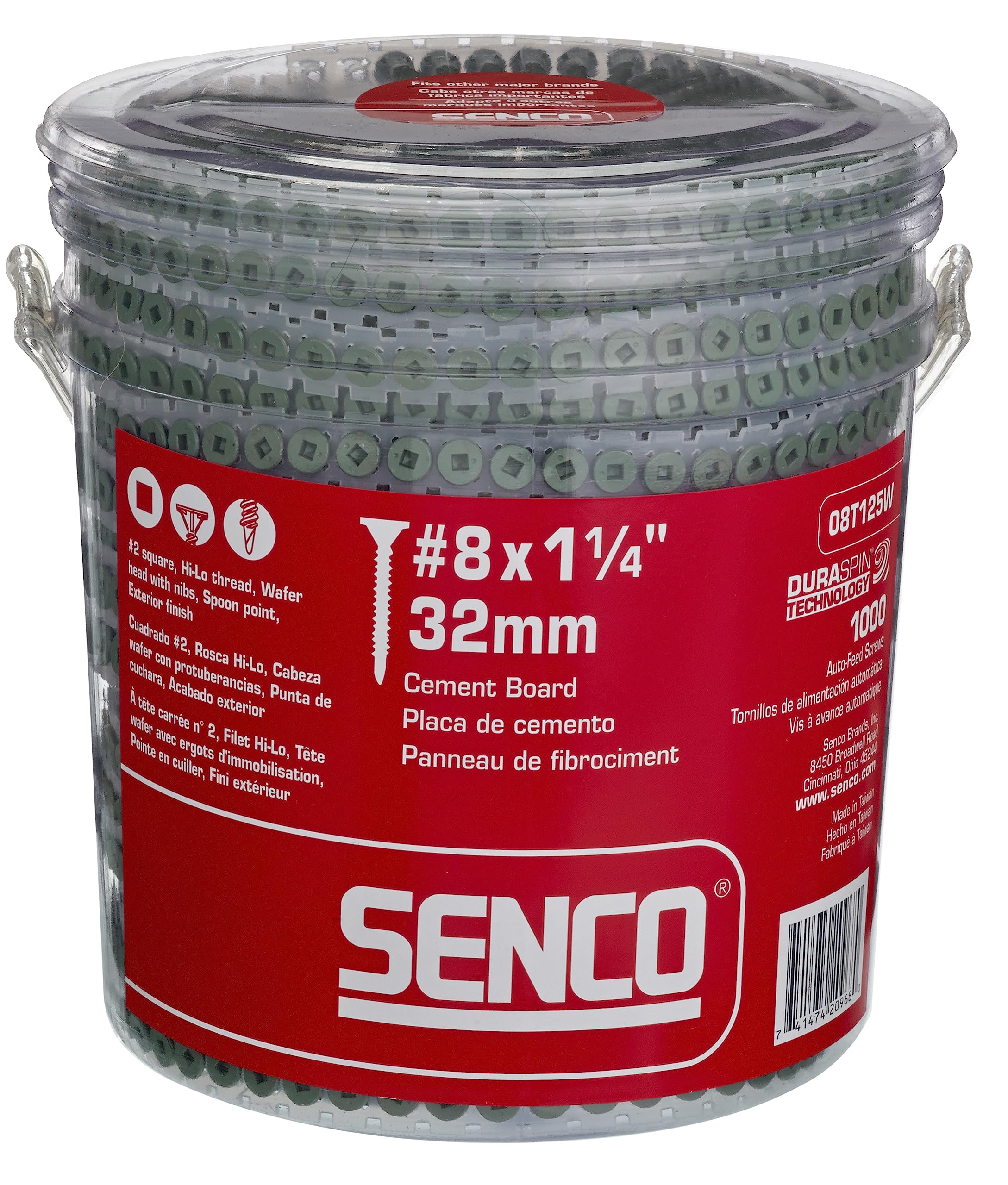 Senco 08T125W DuraSpin #8 x 1-1/4-inch, Cement Board Collated Screw, 1,000 Ct.