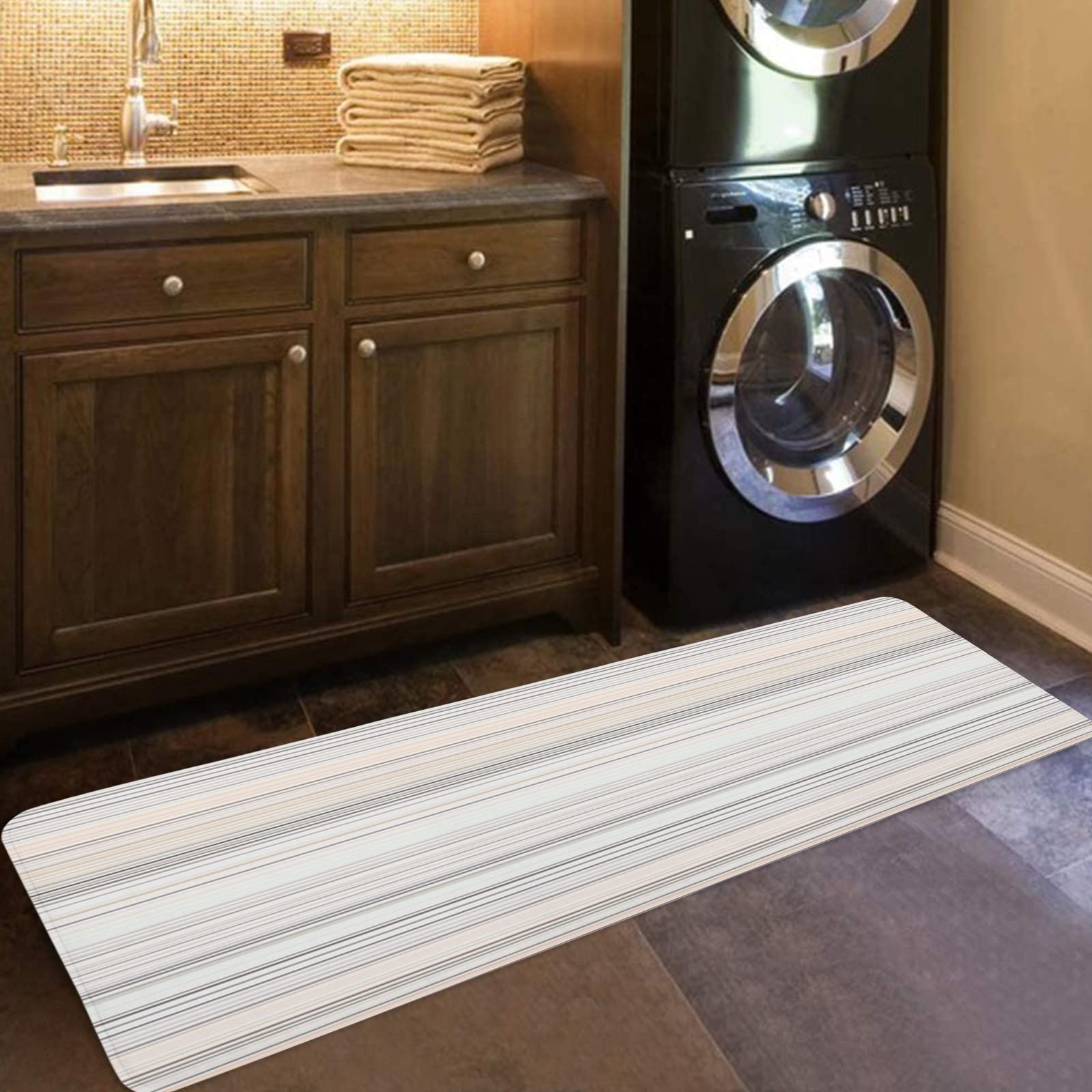 Stripes Boho Kitchen Rugs and Mats, Non Slip Floor Entry Door Mat Doormat Laundry Room Accent Throw Hallway Rug Runner, Abstract Watercolor Geometric Stripe Absorbent Bath Mat Runner Rug 18x47