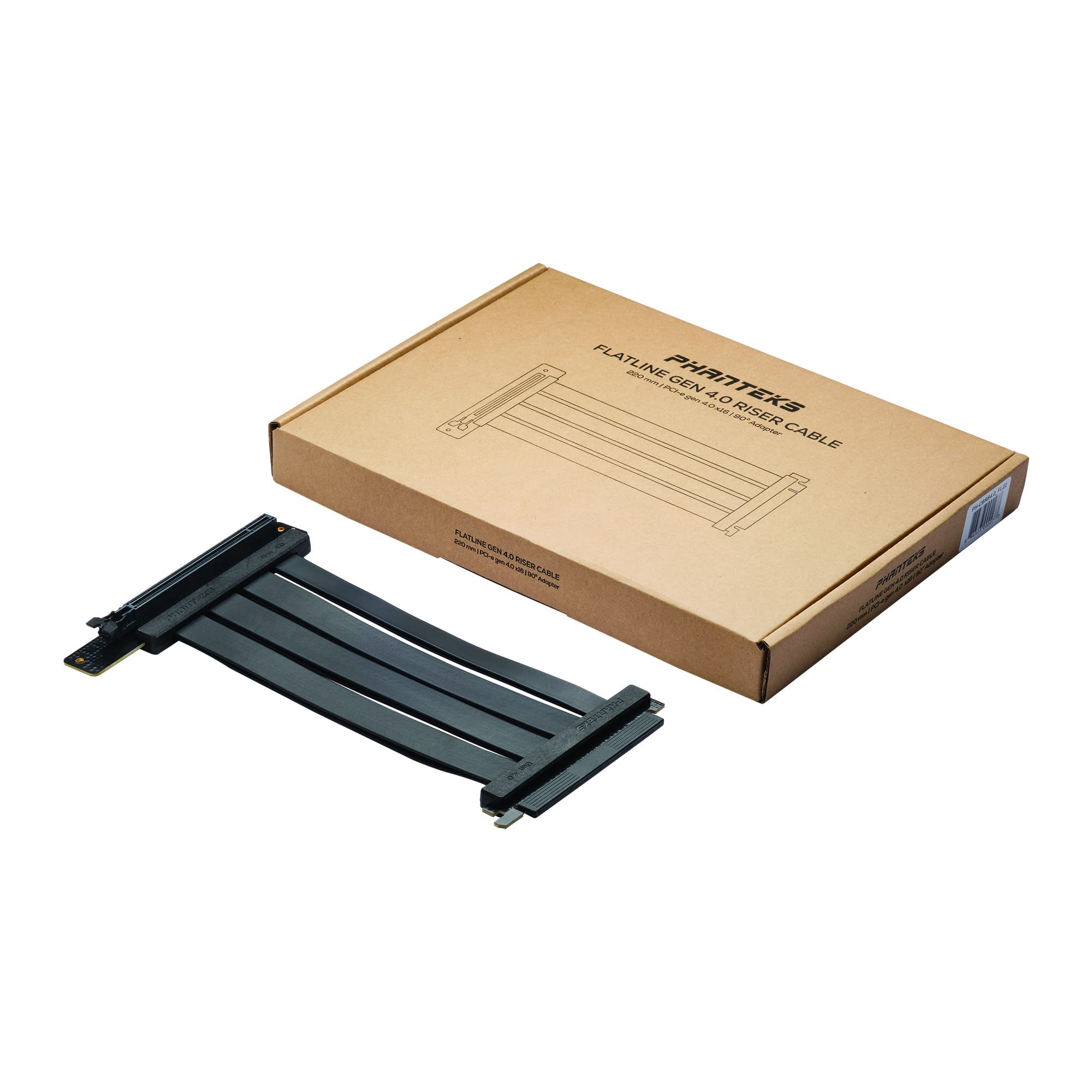 Phanteks (PH-CBRS4.0_FL22) 220mm Flat Line PCI-E gen4.0 x16 Riser Cable, 90 Degree Adapter, Black