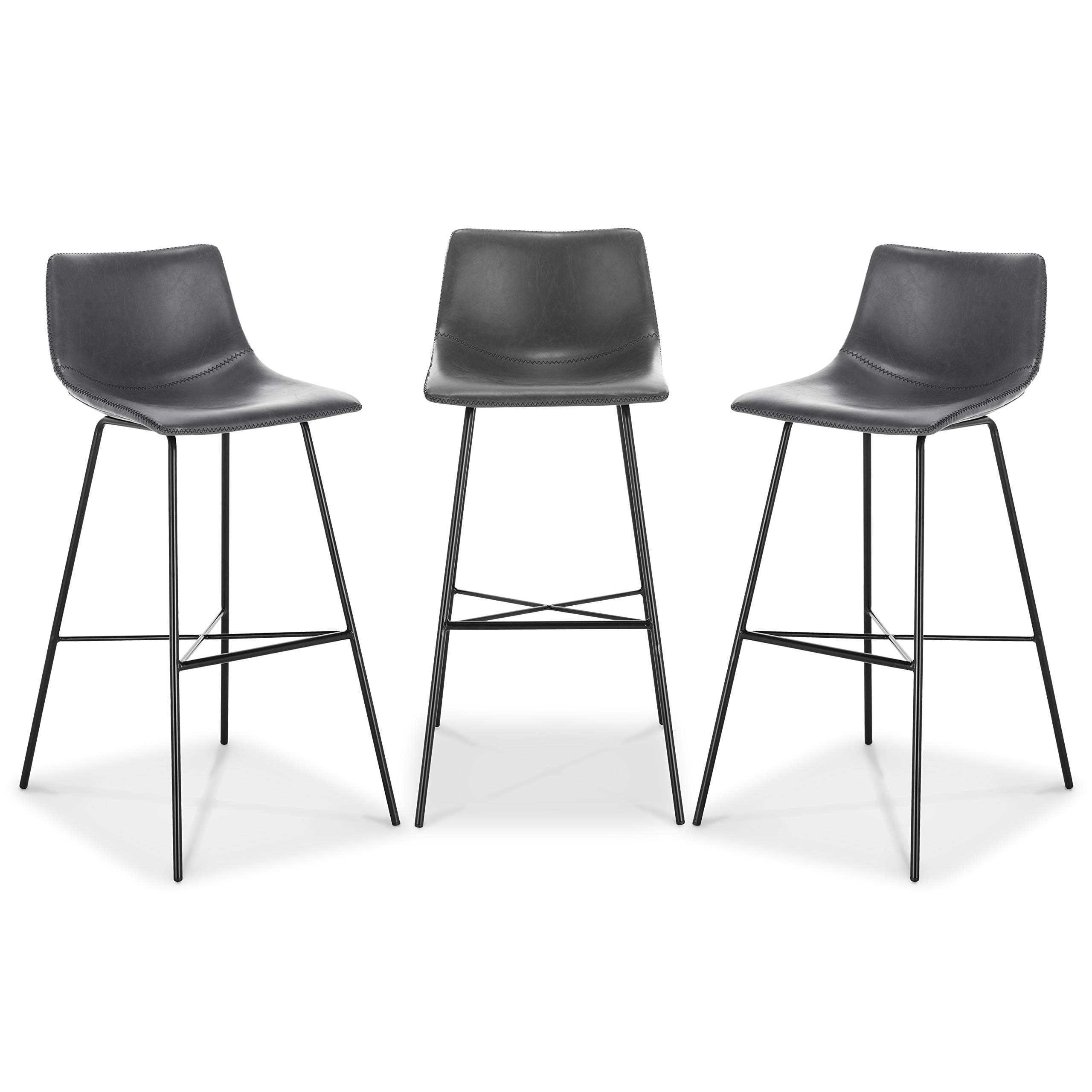 POLY & BARK Paxton 29β Bar Stool in Grey, Set of 3