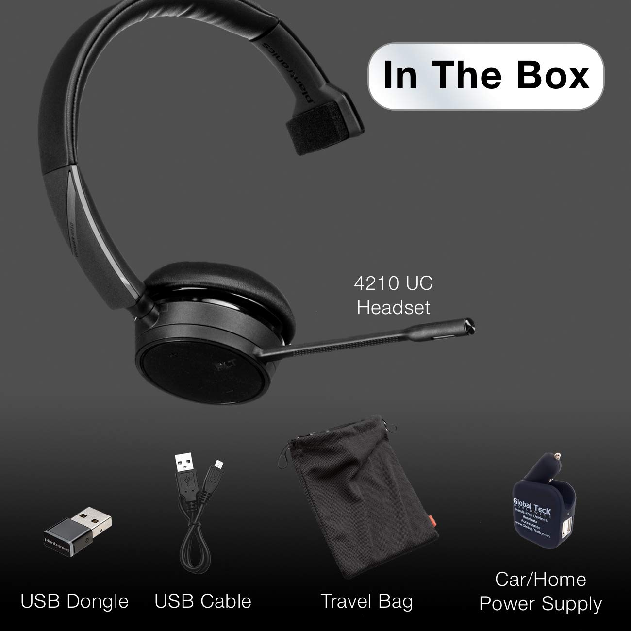 Plantronics Voyager 4210-UC Bluetooth Headset - USB-A Dongle Bundle, Streaming Music, PC Voice Apps, Collaboration, Softphones - PC or MAC or Mobile Device, and Conferencing (USB A)