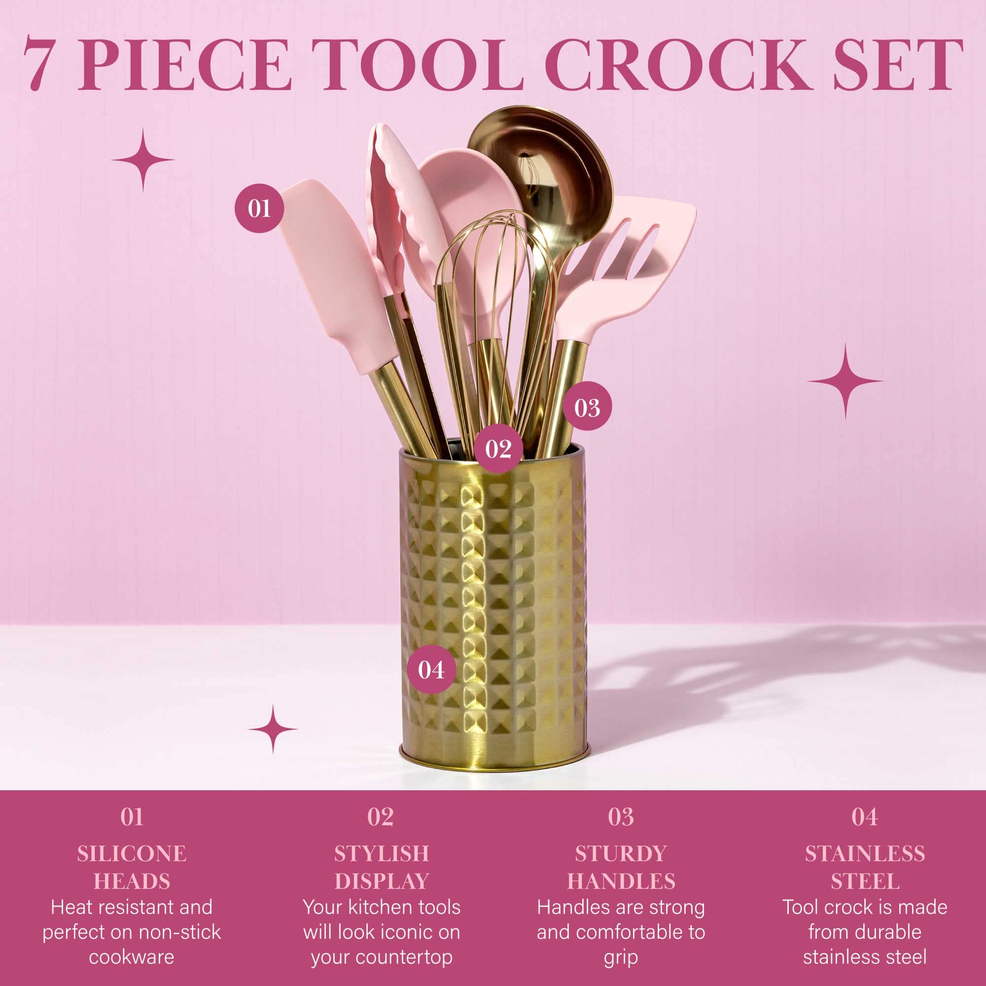 Paris Hilton 10-Piece Pink Cookware Set + 7-Piece Pink Kitchen Tool Set