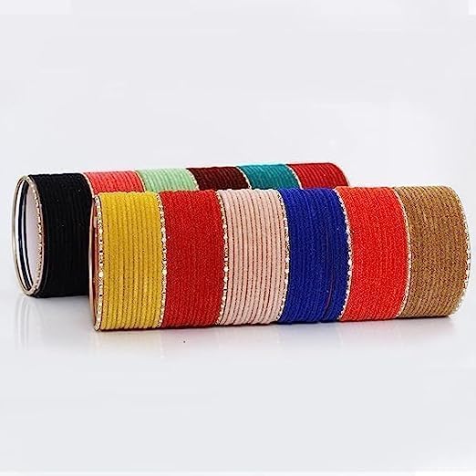 SANARA Indian Traditional Bollywood Gorgeous 156 pc 12 color Velvet Bangle Box Set Women Wedding Wear Bangle Set (2.9)