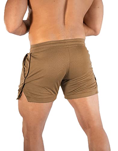 sandbank Men's Quick Dry Active Lightweight Bodybuilding Shorts Jogging with Pockets Khaki