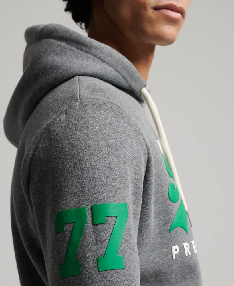 Superdry Mens Vintage Logo Classic Hoodie, Relaxed Fit, Front Pocket Rich Charcoal Marl Size M