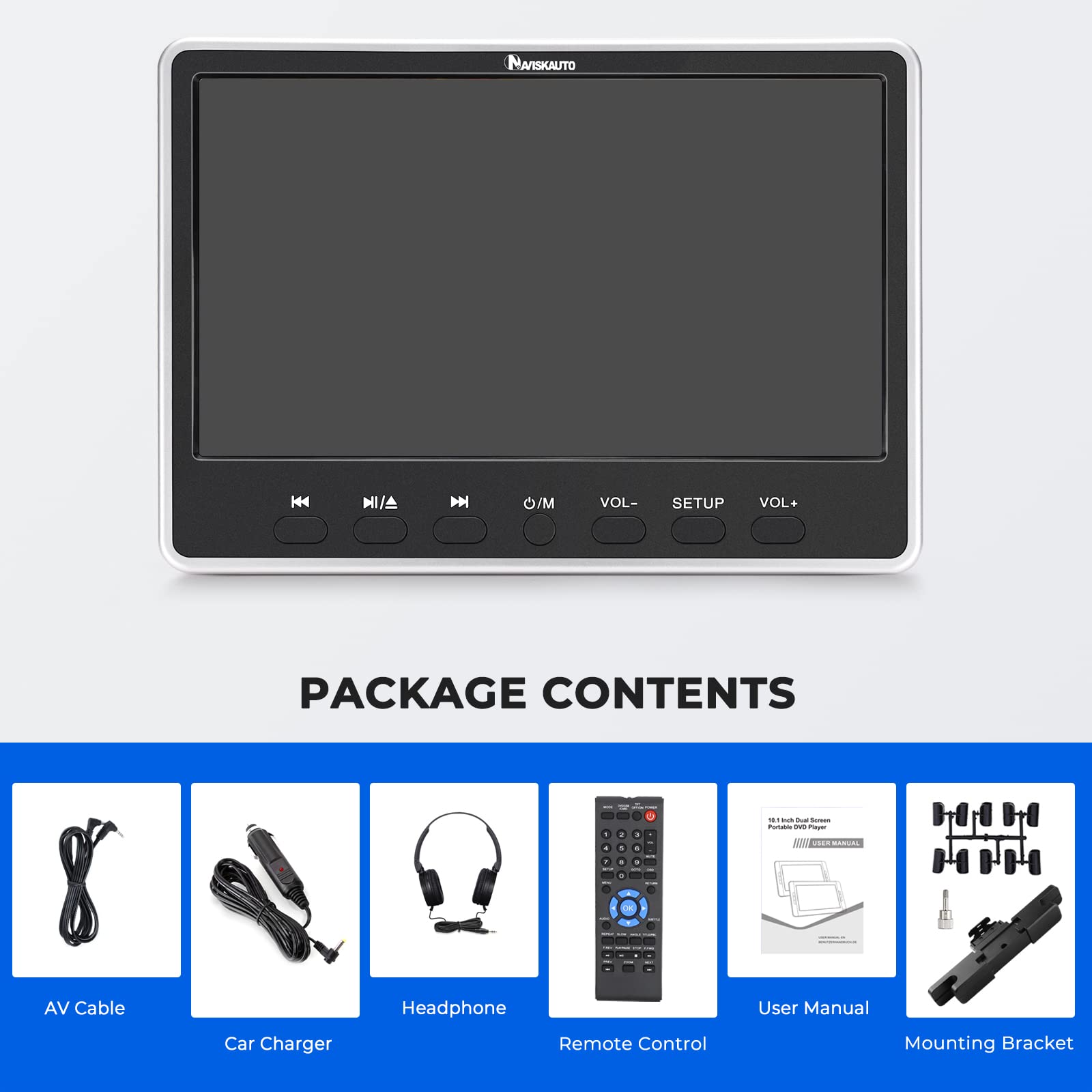 NAVISKAUTO 12" Car DVD Player with HDMI Input Headphone Mounting Bracket 1366x768 HD Screen Inhalation Drive Support Sync Screen AV in & Out Last Memory Region Free USB/Micro SD Card