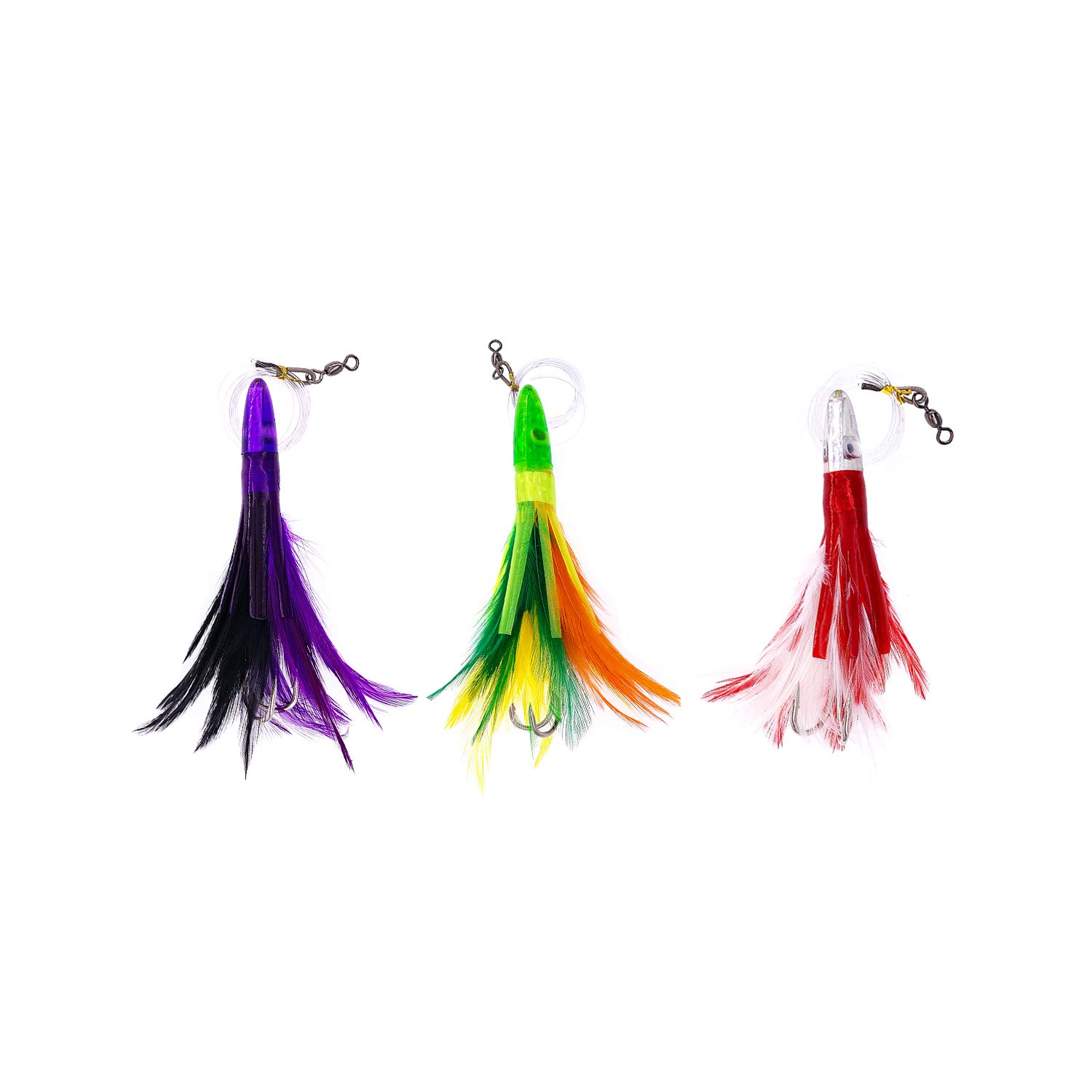 Sanhu 6 Inch Rigged Tuna Feathers Purple Black Zucchini Red White 3 Pieces