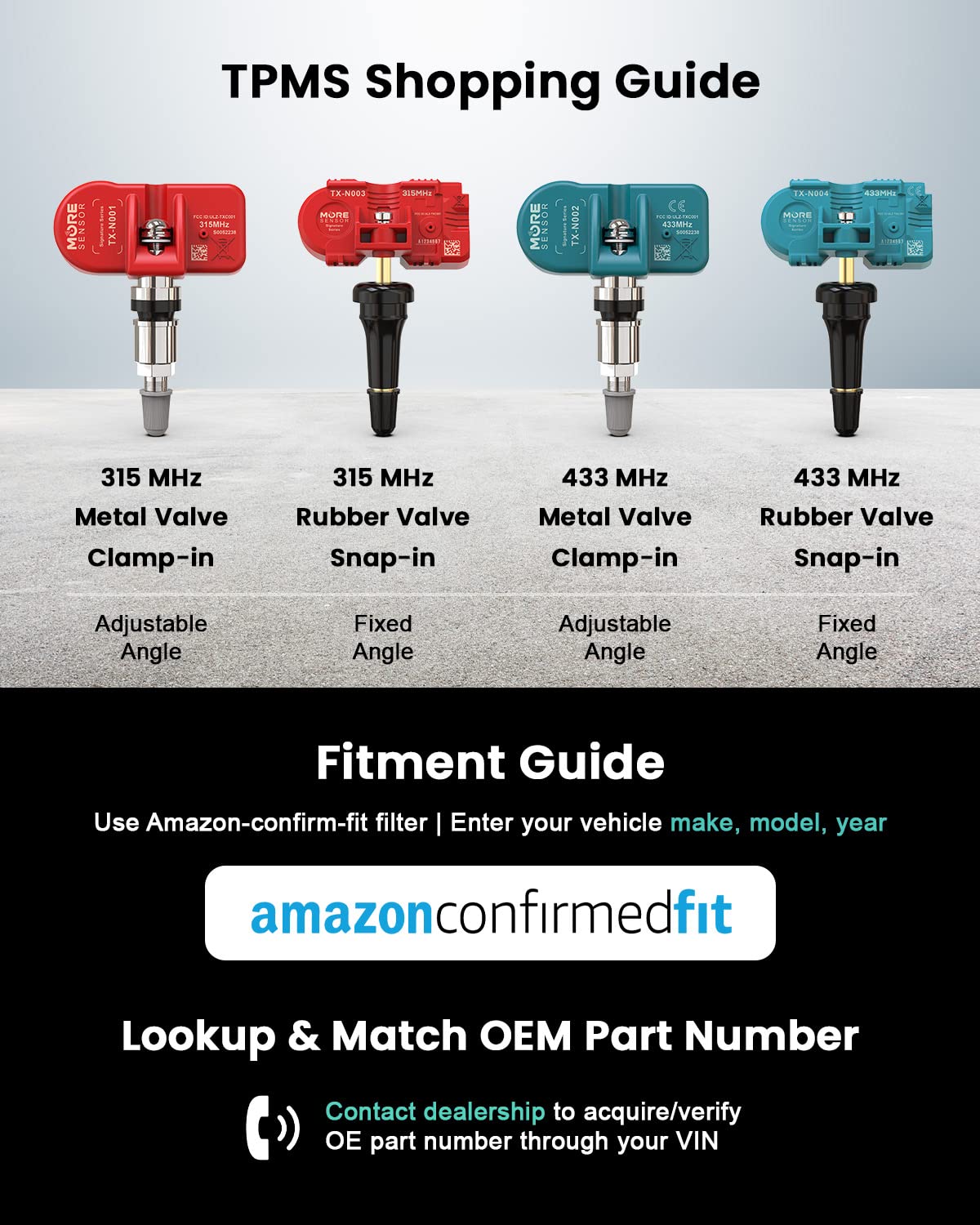 MORESENSOR Signature Series 315MHz TPMS Tire Pressure Sensor 4-Pack | Preprogrammed for Select 120+ American Brand Models | Replacement for 6F2Z-1A189-A 7L1Z-1A189-A | Snap-in | NX-S042-SN-4