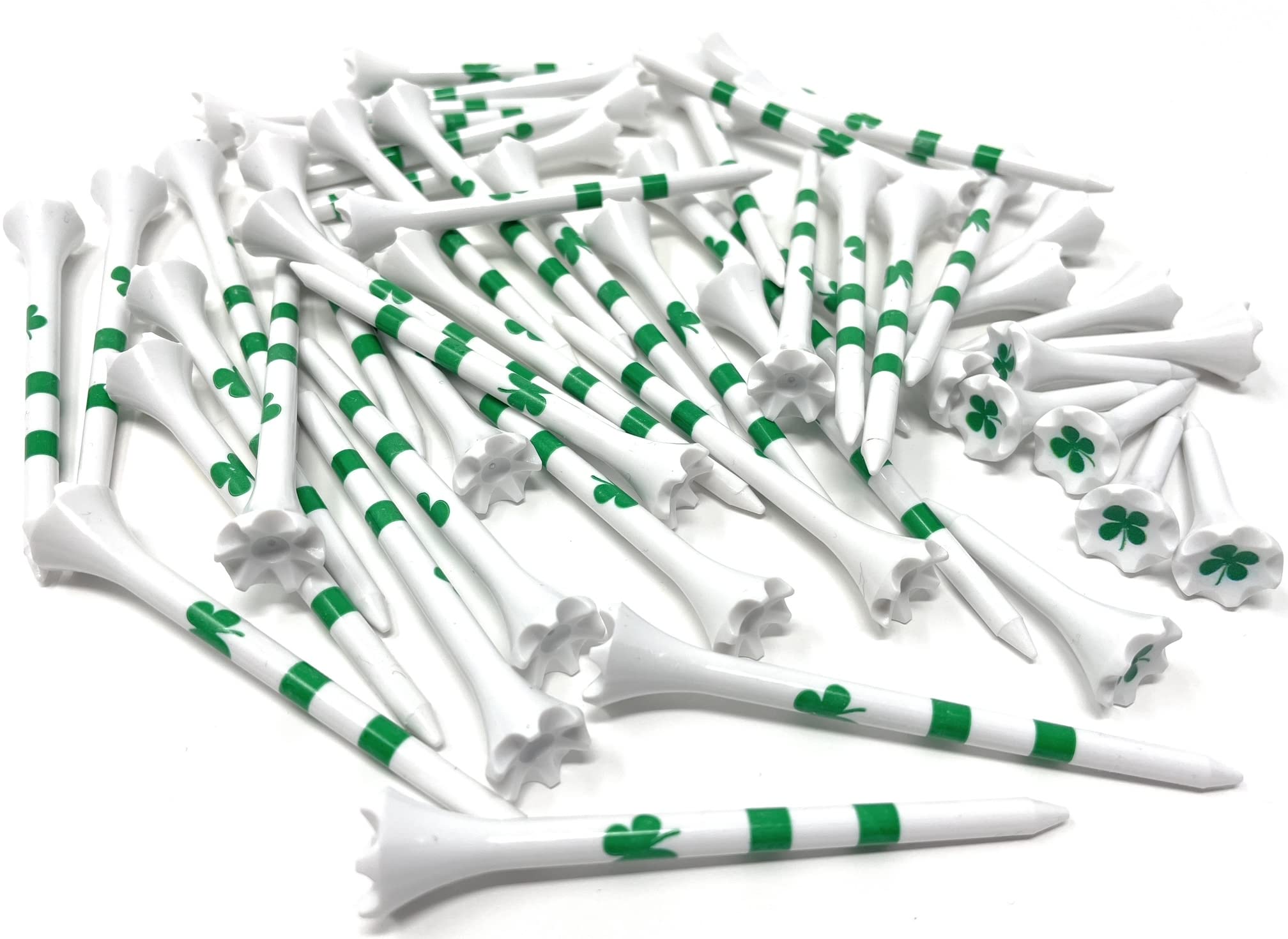 NorthPointe Golf Tees Plastic Combo Length Pack of 50 includes (40 Count) 3 ¼” Plastic Golf Tees + (10 Count) 1½ Plastic Short Tees for Irons, Hybrids, Par Threes (Four Leaf Clover/Shamrock)