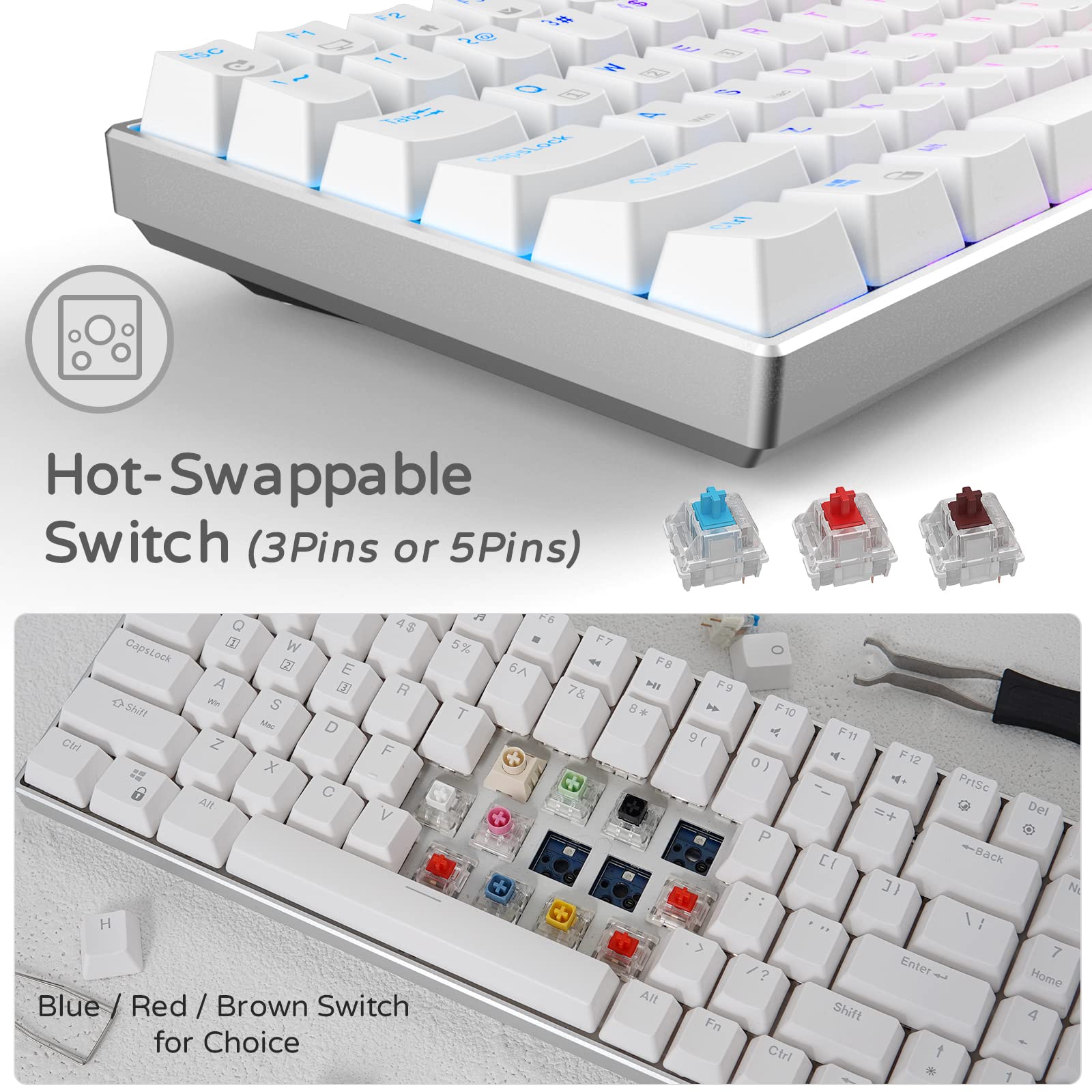 RK ROYAL KLUDGE Wireless Mechanical Keyboard RK100 Pro, 2.4G Bluetooth Wired Mechanical Gaming Keyboard 100 Keys CNC Frame, RGB Hot Swappable Keyboard for Windows Mac w/Software, Gateron Brown Switch