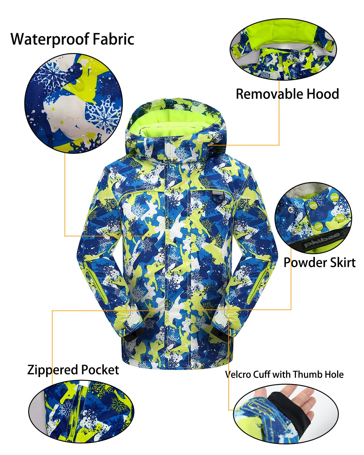 PHIBEE Big Boy's Waterproof Breathable Snowboard Ski Jacket Print1 6