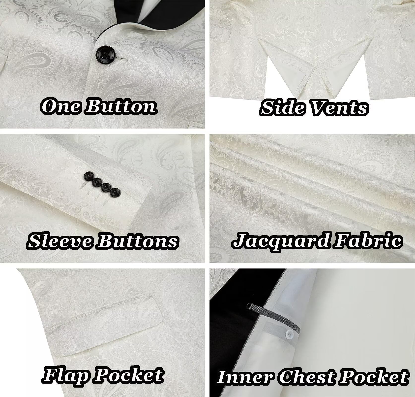 Mens Floral Tux Dress Suit Jacket Formal Print Shawl Lapel 1 Button Slim Fit Blazer Dinner Wedding Prom Sport Coat White 3XL
