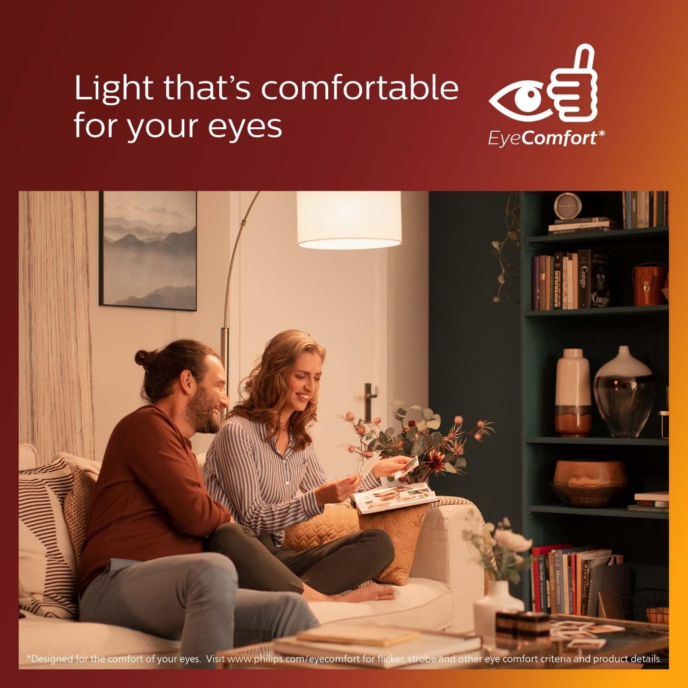 Philips LED Vintage Flicker-Free Amber Straight ST19 Dimmable, Eyecomfort Technology, 300 Lumen, Amber Light(2000K), 4.4W=40W, Title 20 Certified, E26 Base, 2-Pack, (564849)