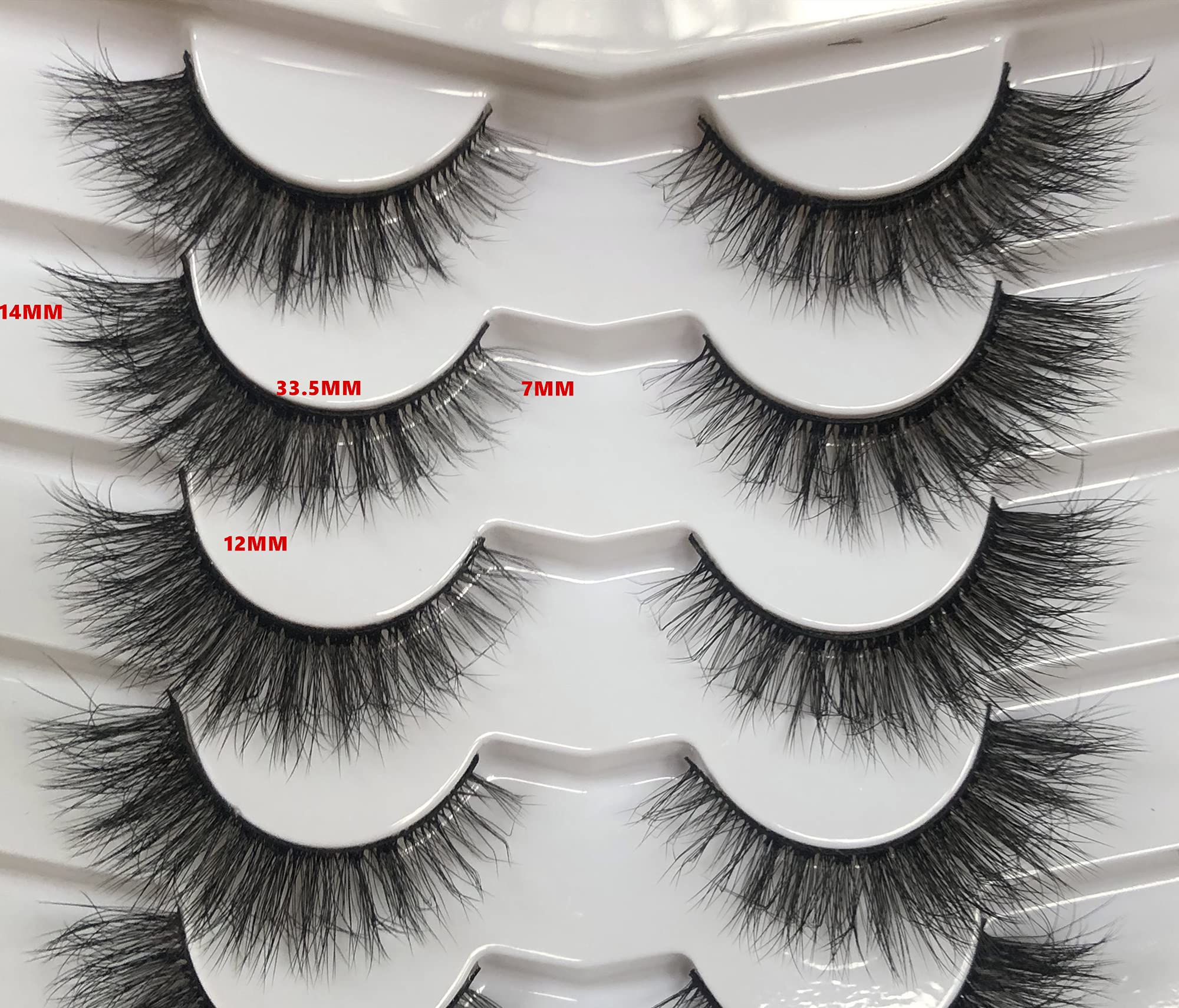 Pooplunch False Eyelashes Cat Eye Look Fluffy Wispy Faux Mink Lashes 7 Pairs 14MM Natural Extension Volume 8D Soft Curly Fake Eyelashes Strips Pack