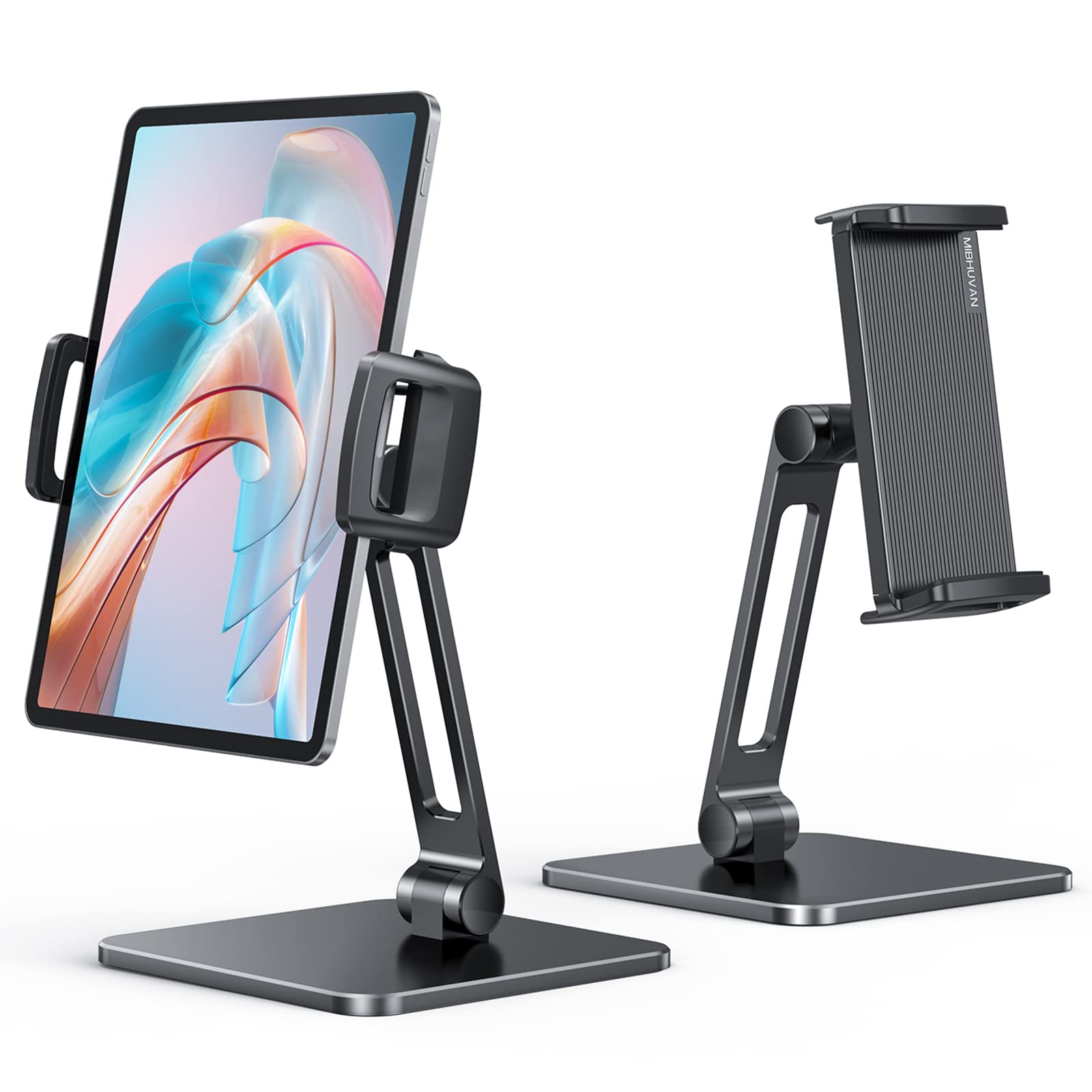 Tablet Stand Holder for desk, Mibhuvan Adjustable & Foldable Aluminium alloy Heavy Duty Base Desktop Stand Holder Dock Compatible with iPad Pro 12.9/11, Air, Mini, Tabs, Kindle, (4.7-13")Tablet, Black