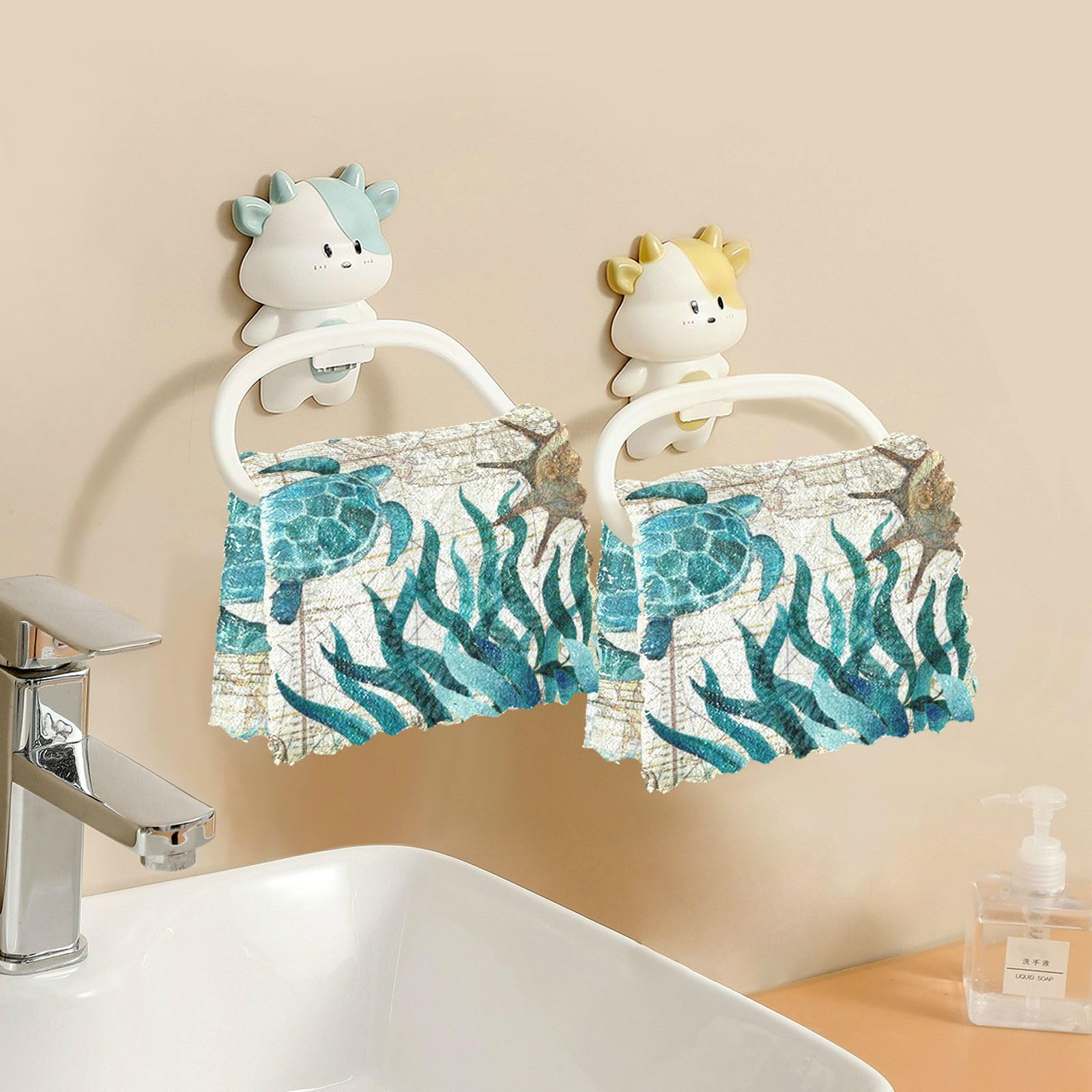 senya Vintage Ocean Sea Turtle Starfish Map Print Dish Cloths 6 Pack Dish Towels Reusable Cleaning Cloths Kitchen Hand Towels
