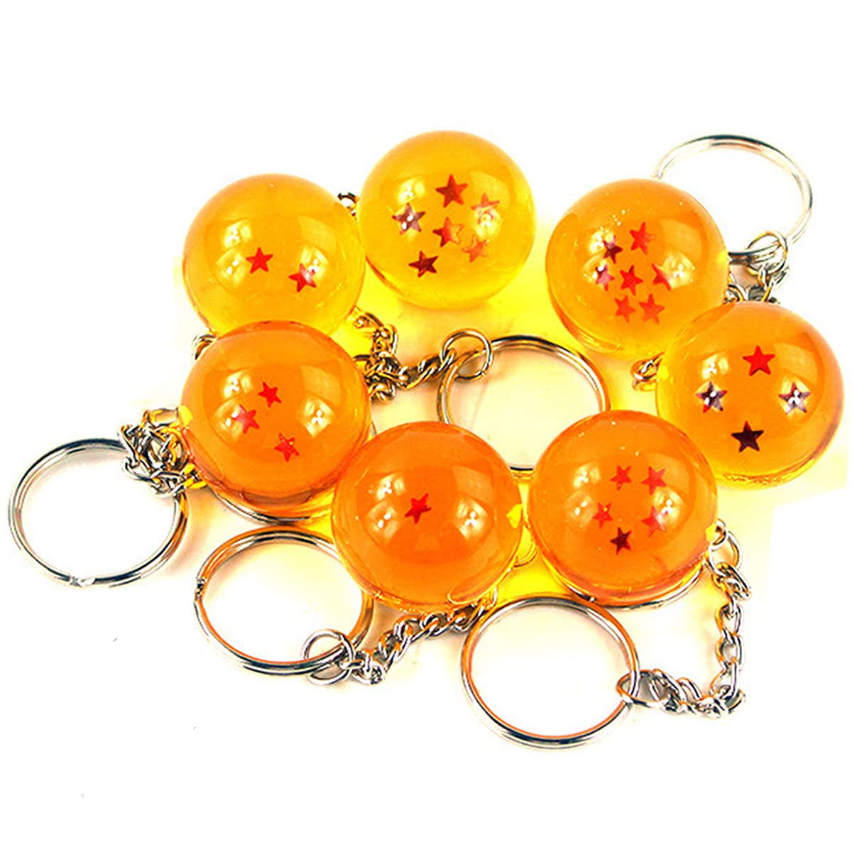 Swiftion 7Pack Dragon Ball Star Acrylic Keychains,Resin Hanging Pendant Transparent Balls Keyring,7 Stars Anime Crystal Ball KeyChains (Yellow)