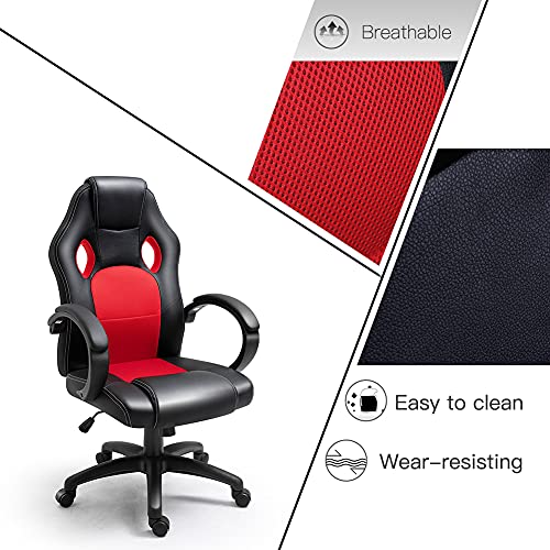 Polar Aurora Office Chair PU Leather Racing Style Computer Gaming Chairs Adjustable Swivel Desk Chair Red
