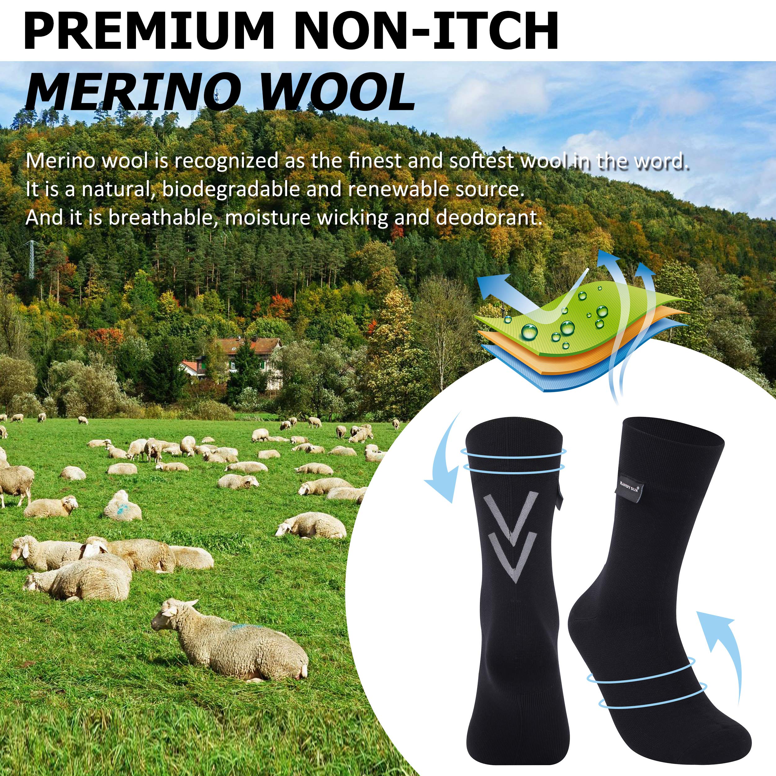 RANDY SUN Merino Wool Lined Waterproof Socks, Unisex Hiking Trekking Comfortable Casual Boot Socks Black Orange M 1 Pair