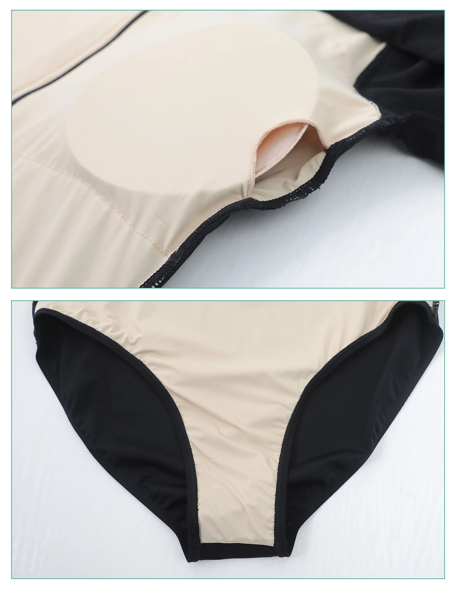 Phoeswan Polyamide Long Sleeve Front Zip Women Black Leotard Lace Back for Dance, Gymnastics and Ballet