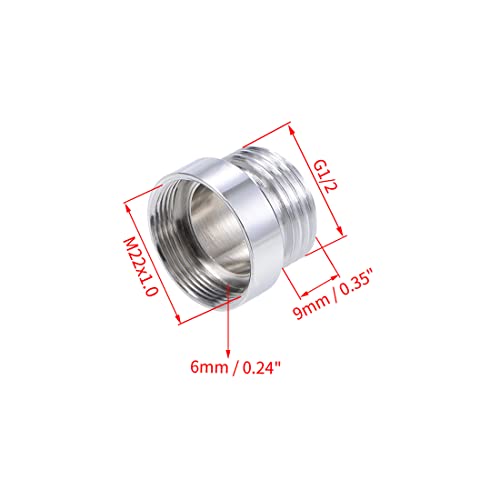 uxcell Faucet Adapter G1/2 Male Thread to M22x1.0 Female Thread Copper Aerator 24 x 18mm for Garden Hose 5Pcs