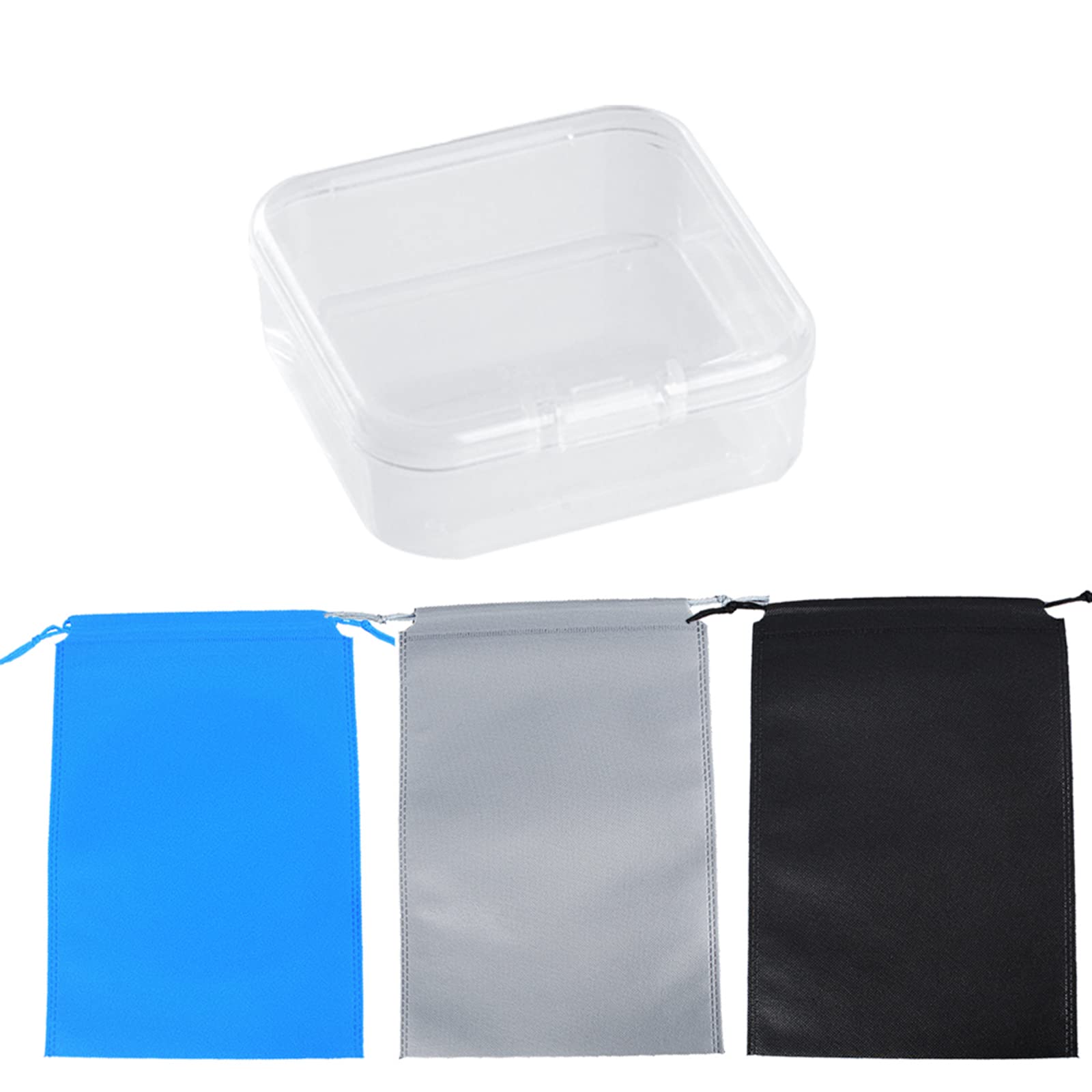 Tackle Box Organizer,Reusable Jewelry Organizer Box for Earrings Storage(Transparent Plastic)Gift Storage Bags with Drawstring(Black,Blue,Grey),Traveling Storage Organizers Pouch Box Kit(4Pack)