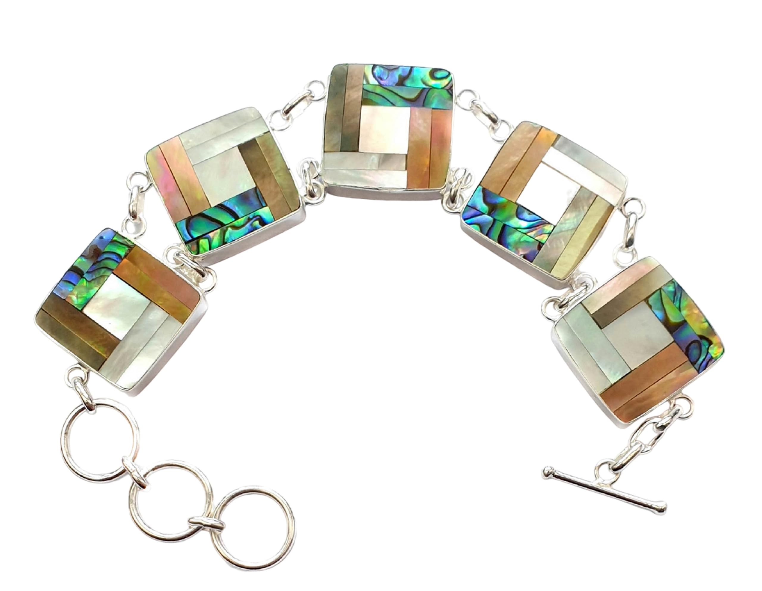 Swimmi Natural Abalone Shell Two Tones Mother of Pearl 925 Sterling Silver Bracelet Handmade Women Jewelry SF026